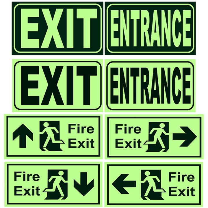 High-Visibility Luminous Fire Exit Sign Stickers, Waterproof Emergency ...