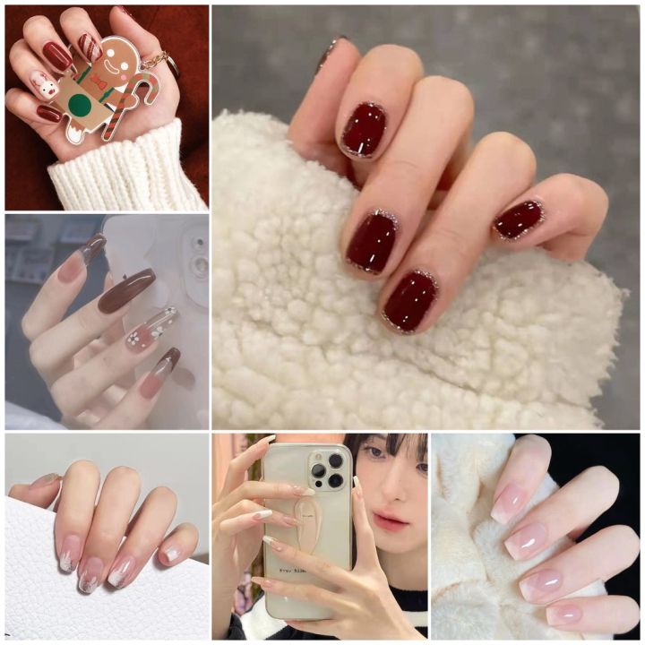 【FREE Sticker Glue】A176-A200 24 Pcs Fake Nails Set with Glue Matte Nail ...