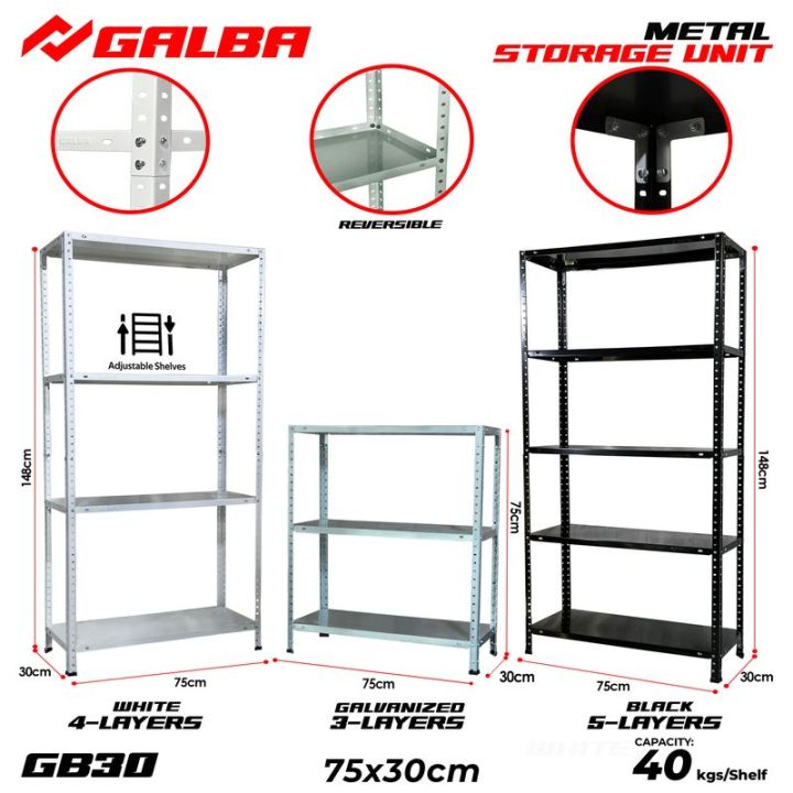 GALBA Galvanized Steel Storage Rack Metal Shelf GB White/Black/Silver ...