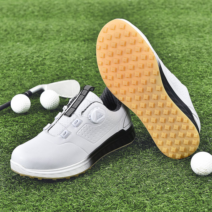 Leather Golf Shoes for Men Rotating Buckle Sport Golf Shoes Waterproof ...