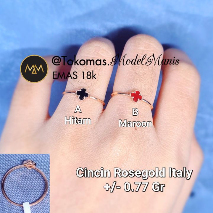 Cincin Van Cleef Mini Hitam-Maroon Emas Italy Rosegold 750 kadar 18k ...
