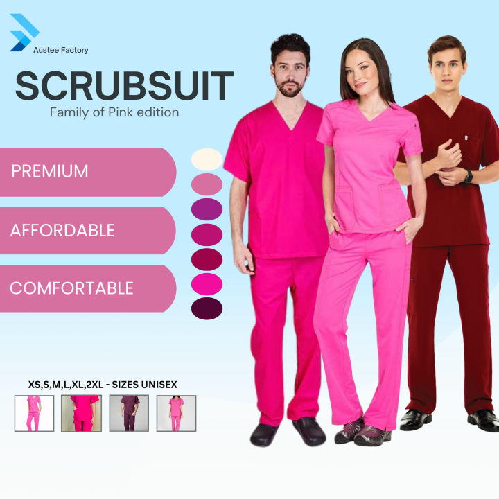 Austee Pink Rose Inspire Scrubsuit Medical Uniform Unisex Scrub suit ...