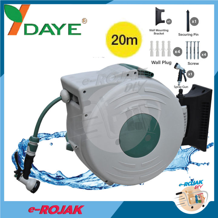 Daye DY606X Auto Rewind Hose Reel Garden Hose Roll-up Retractable Auto ...