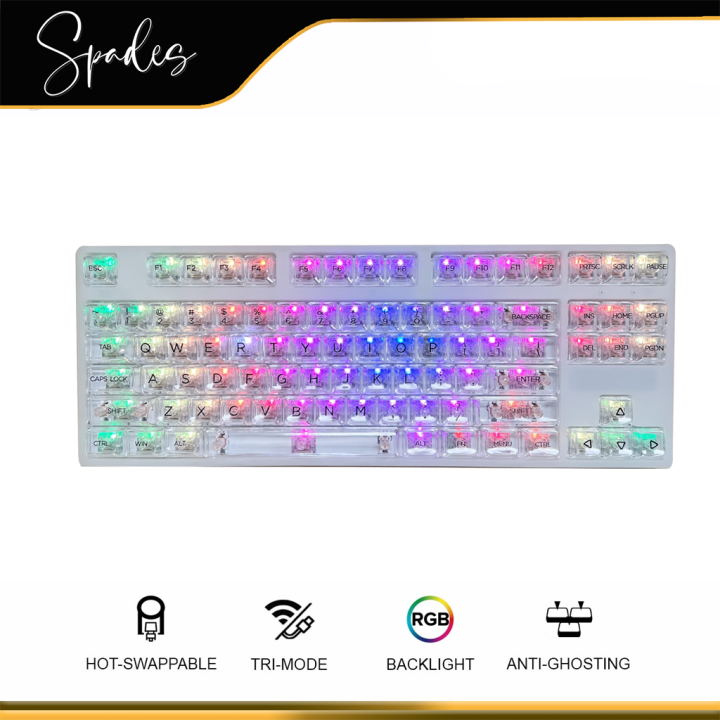Dark Alien K87 TKL Transparent Crystal Clear 80% Wireless Keyboard Tri ...