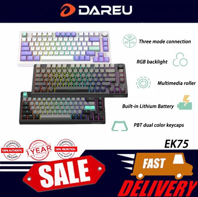 DAREU EK75 RGB Three Mode Wireless Mechanical Keyboard, 75% Layout ...