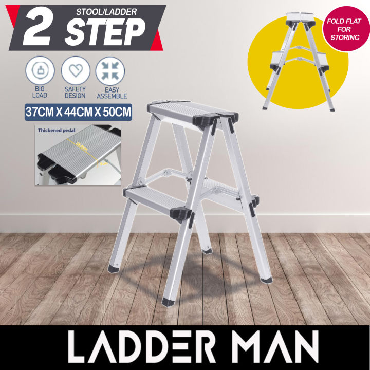 50CM 2 STEP PORTABLE FOLDABLE ALUMINIUM STOOL LADDER MAX LOAD 150KG ...