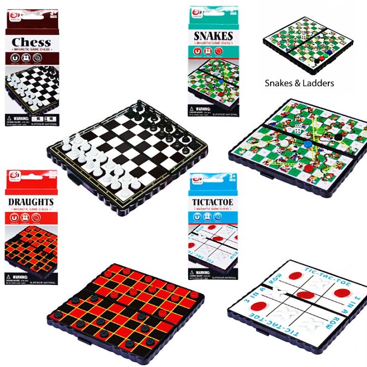 Mini Portable Magnetic Family Board Game Chess , Snake , Draught ,Duel ...