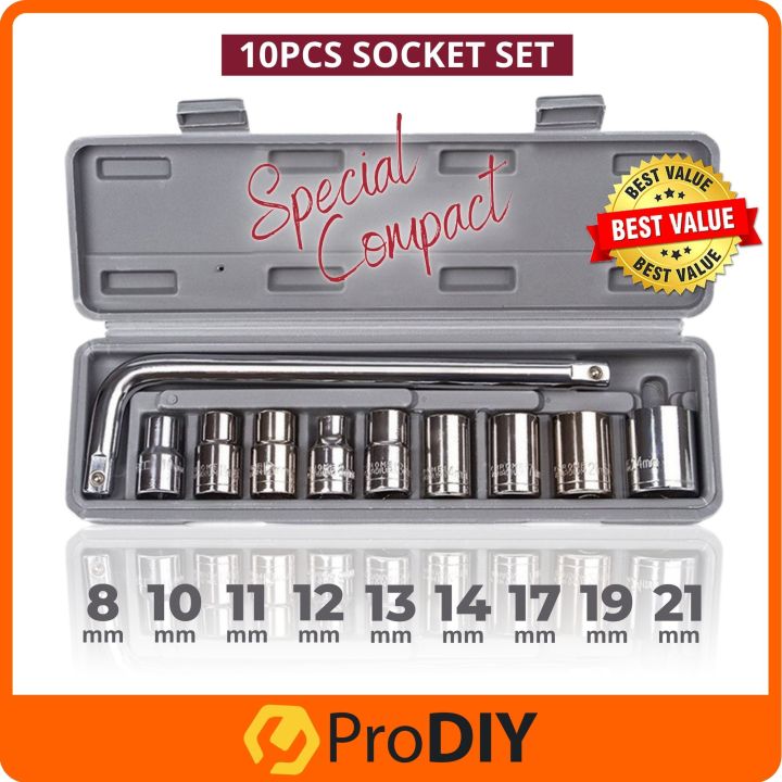 10pcs Car Socket Sleeve Wrench Kit Set 8MM - 21MM ½ Inch L Type Spanner ...