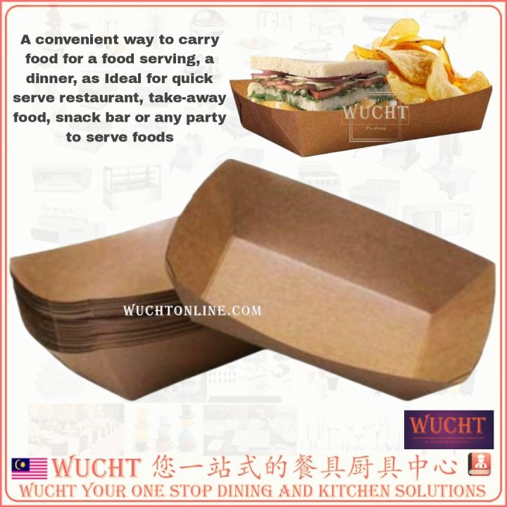 【WUCHT】1 carton x Brown Kraft Paper Food Tray Boat Tray Disposable Fast ...