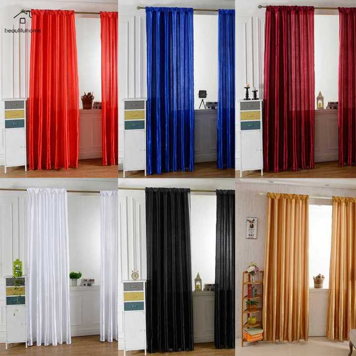 1pc Solid Color Satin Door Window Curtain Room Half Shading Drape ...