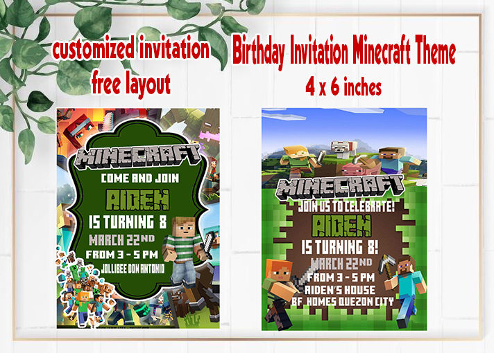 Minecraft Theme Birthday Invitation Card Customized - 4X6 INCHES ...