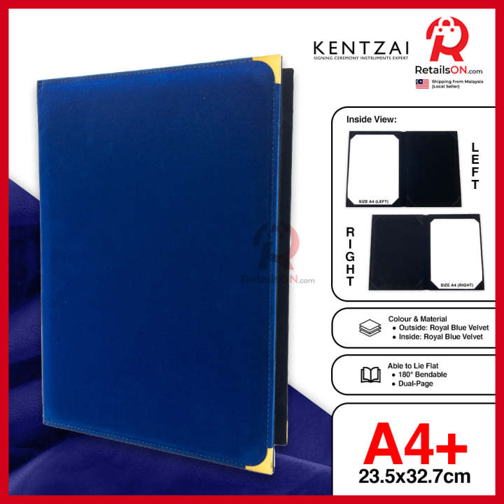 KENTZAI Signing Ceremony Folder - A4 Doc Holder VELVET - Royal Blue ...