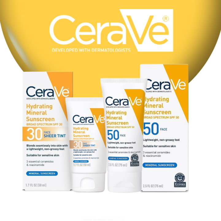 CeraVe Hydrating Mineral Sunscreen SPF 30 / 50 Lightweight Sunscreen ...