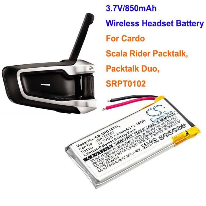 850mAh Wireless Headset Battery for Cardo Scala Rider Packtalk ...