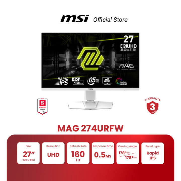 MSI MONITOR MAG 274URFW | 27" | 4K UHD | Rapid IPS | 160Hz | 0.5ms (จอคอมพิวเตอร์) [Pre-Order ...
