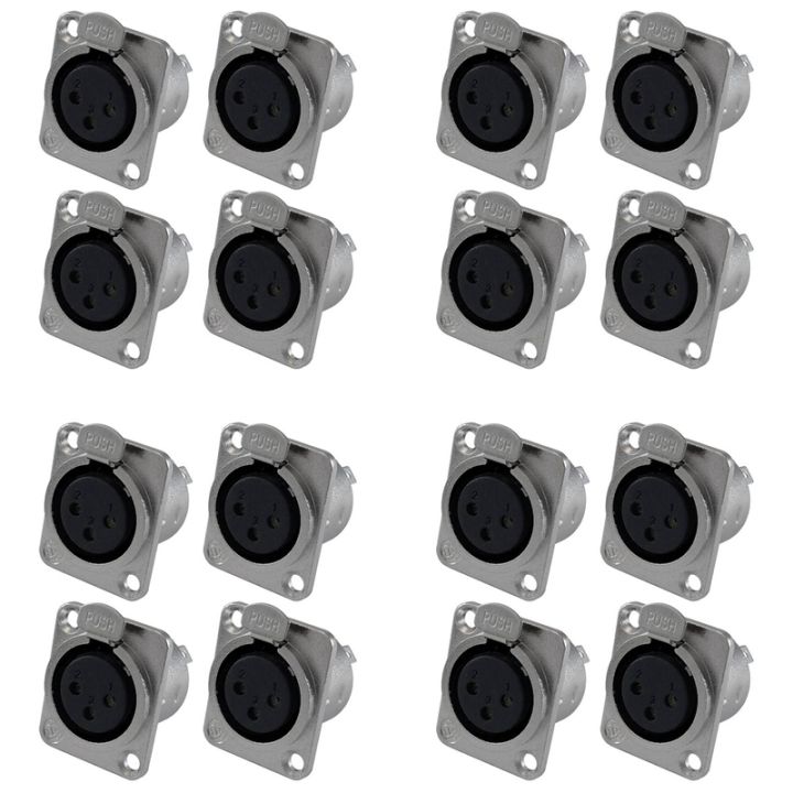 XLR Female Jack 3 Pin - Panel Mount Jacks D Series Size XLR-F - 16 PACK ...
