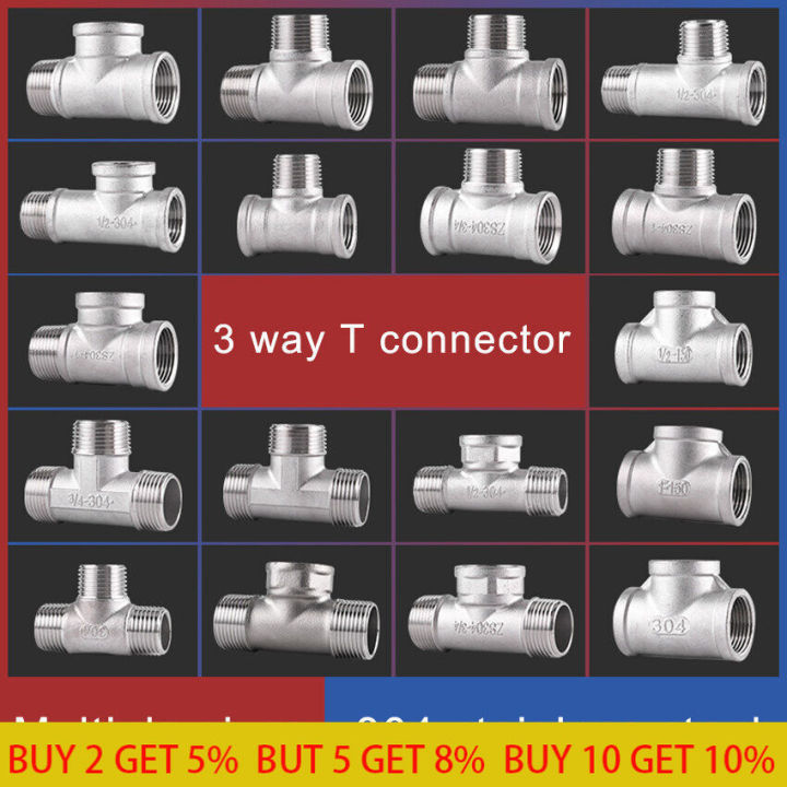 304 Stainless Steel 3 way T Connector Plumbing Fittings Home Water Pipe ...