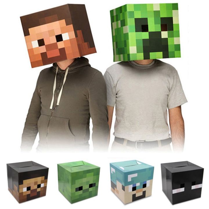 Minecraft Cardboard Cover Head Box Steve Creeper Enderman Cosplay Mask ...
