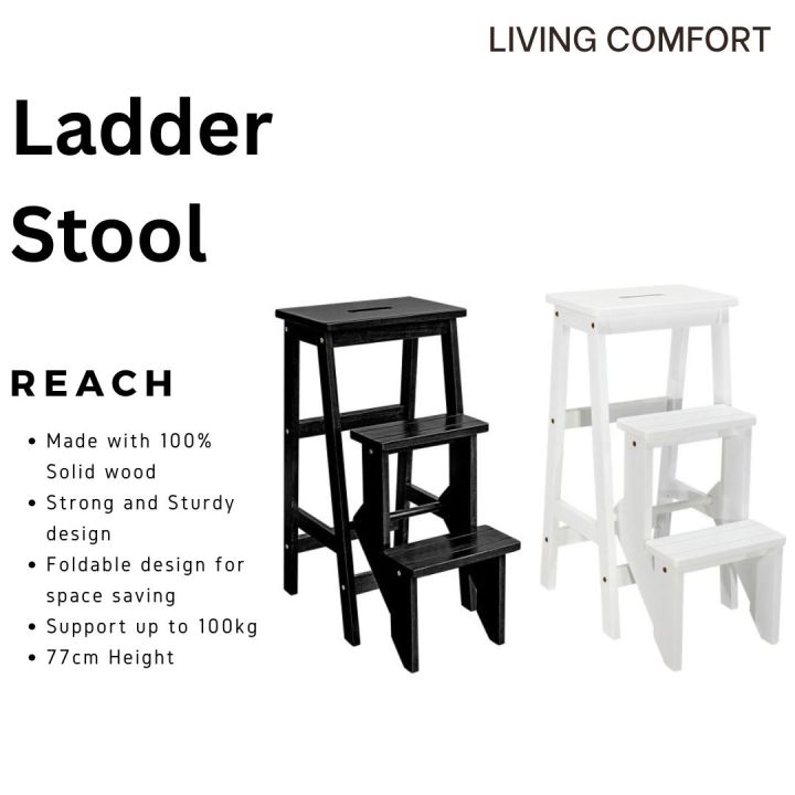 30" (77cm) RUBBER WOOD STEP CHAIR / STEP STOOL / STEP LADDER / KERUSI ...