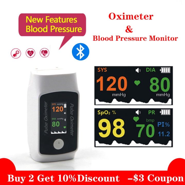 Bluetooth Digital Fingertip Pulse Oximeter & Monitor tekanan darah 2 ...