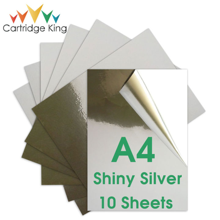 10 Sheets Shiny Silver Self-adhesive Printable Vinyl Sticker Paper A4 ...