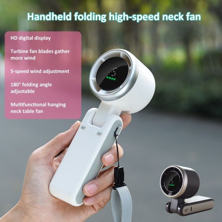 5 Wind Speed N607 Hanging Neck Fan with LED Display Handheld USB ...