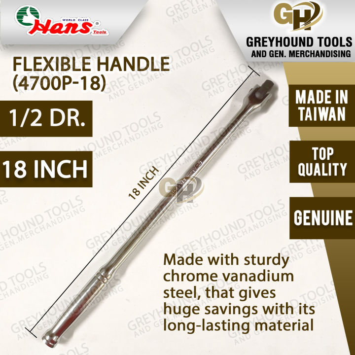 Hans Flexible Handle 1/2" dr. 18" | Tempered Chrome Vanadium Steel | 18 ...