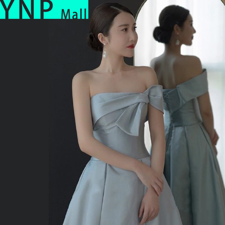 YNP Mall | Long Gown Wedding Gown Light Blue Korean Split Long Birthday ...