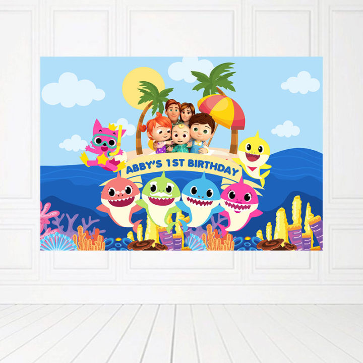 Custom Cocomelon Family Pink Fong Baby Shark Theme Party Decor Banner ...