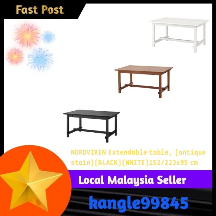 NORDVIKEN Extendable table, (antique stain)(BLACK)(WHITE)152/223x95 cm ...