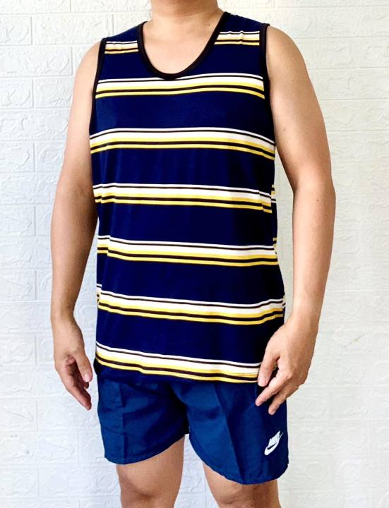 Mens Sleeveless Cotton Spandex Sando Tanks Stripes Print | Lazada PH
