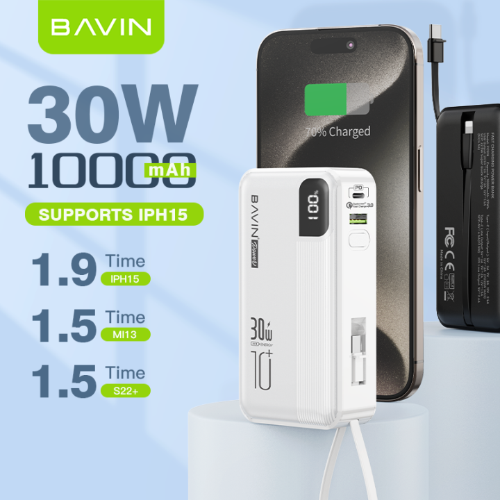 BAVIN PC018 10000mAh 30W Fast Charging Portable Powerbank w/ Built-in ...