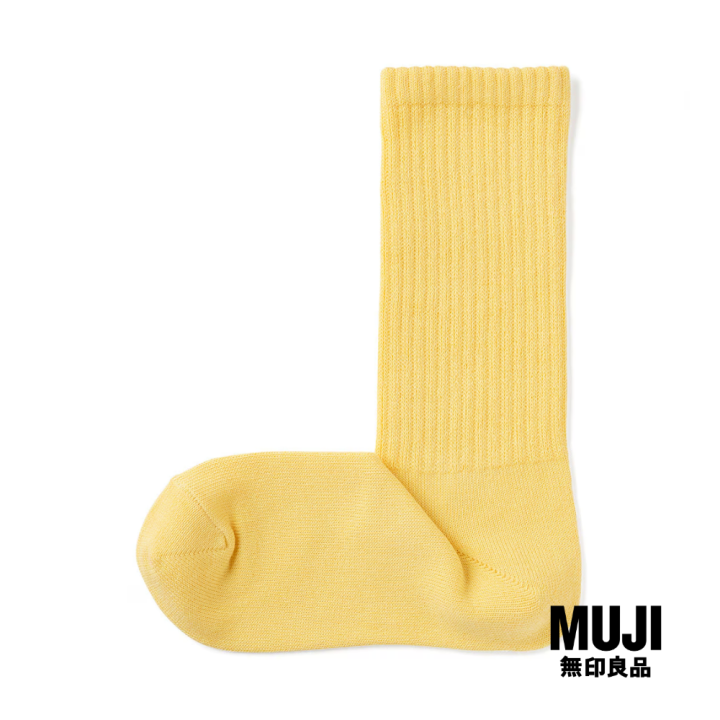 มูจิ ถุงเท้าผ้าฝ้ายข้อยาว (1 คู่) - MUJI Right Angle Soft Opening Stretch Socks (23-25 cm) 1 ...