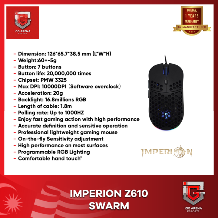 [Ready Stock] IMPERION Z610 SWARM HIGH PERFORMANCE WIRED GAMING MOUSE ...