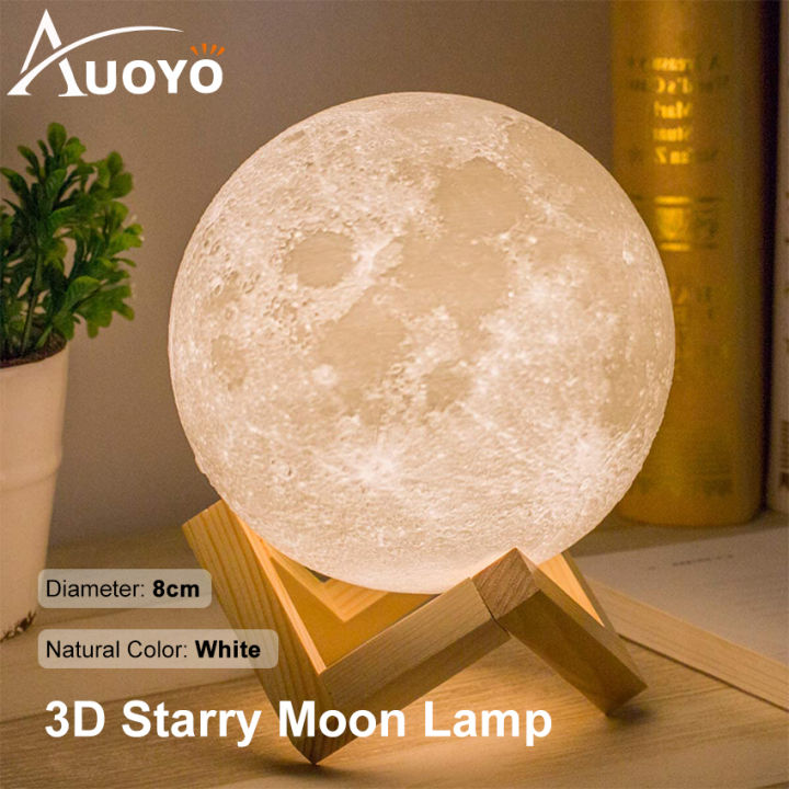 Auoyo LED Night Lights Moon Lamp 3D Print Bedside Light Lamps Touch ...