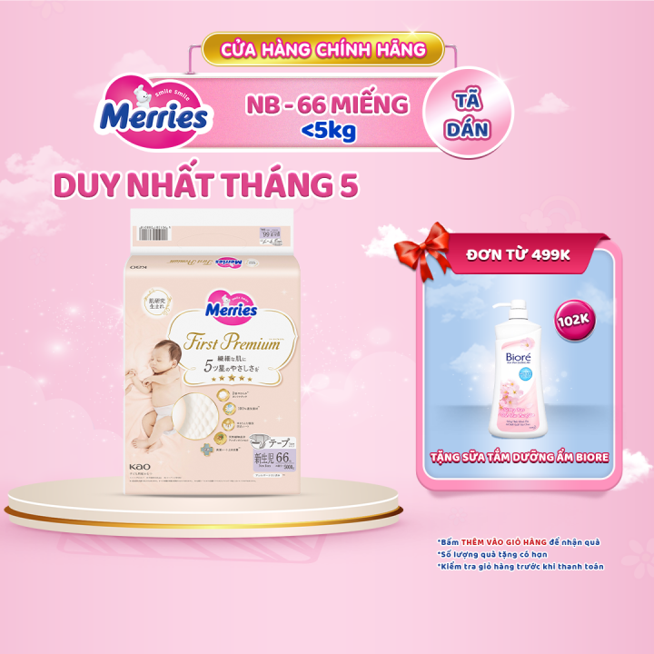 [TẶNG SỮA TẮM] Tã dán Merries First Premium Size NB66/S60/M48 | Lazada.vn