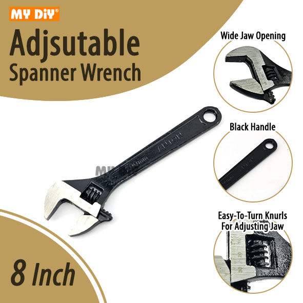 MYDIYHOMEDEPOT - ANTON ADJUSTABLE SPANNER WRENCH BLACK HANDLE 6 INCH 8 ...