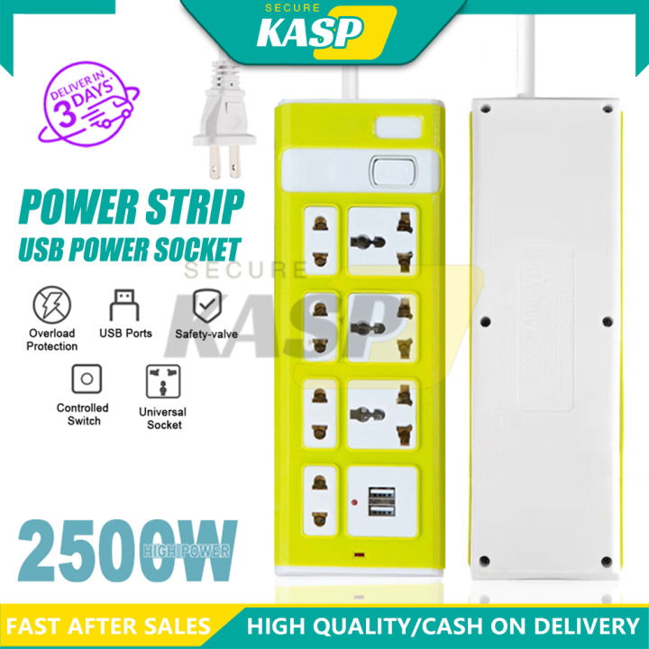 Extension Cord Socket Heavy Duty With 7 Outlet & 2 USB Port Outlets ...