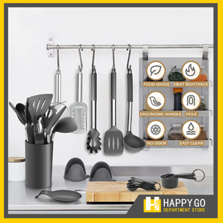 Happy Go Silicone Gray Kitchen Utensils Spatula Soup Ladle Skimmer ...