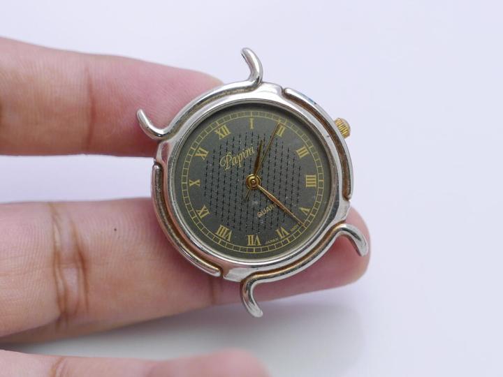 นาฬิกา Vintage มือสองญี่ปุ่น PAPINI ระบบ QUARTZ ผู้หญิง ทรงกลม กรอบเงิน ...