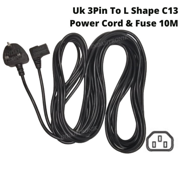 10 Meter UK 3 Pin Plug L Shape Power Cord with Fuse for Desktop PC LCD ...