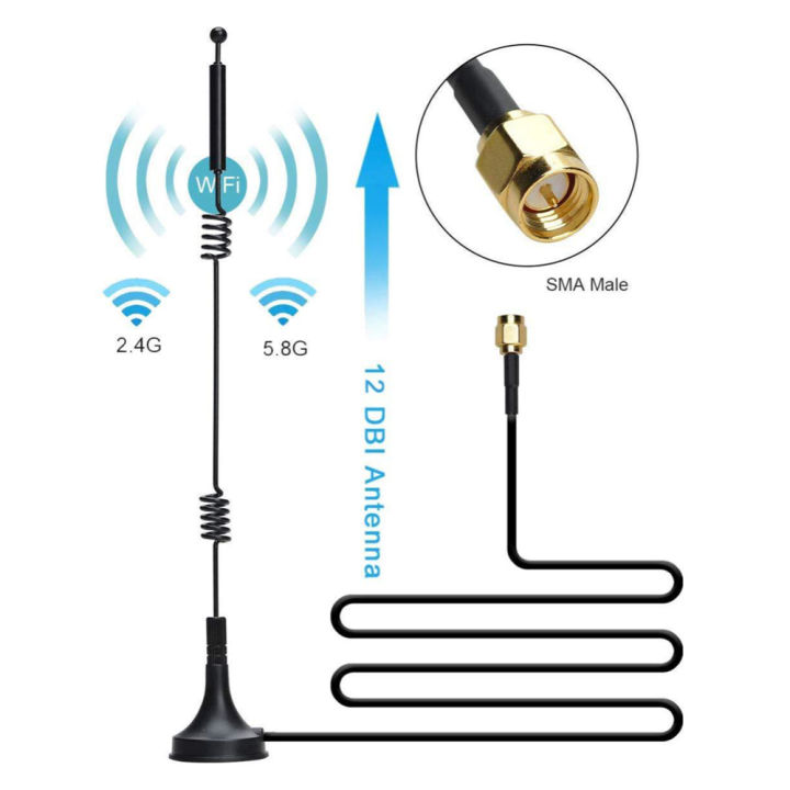 12dbi WIFI Antenna 2.4G/5.8G Dual Band Pole Antenna SMA Male with Magnetic Base for Router ...