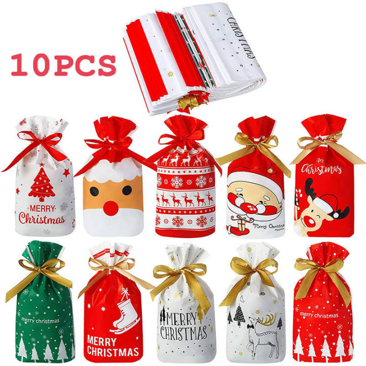 10pcs Santa Gift Pouch Candy Bag Snowflake Drawstring Bag Merry ...