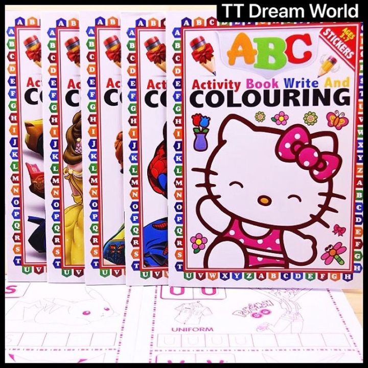 Children A4 Cartoon ABC Activity Sticker Book Colouring Book Kids ...