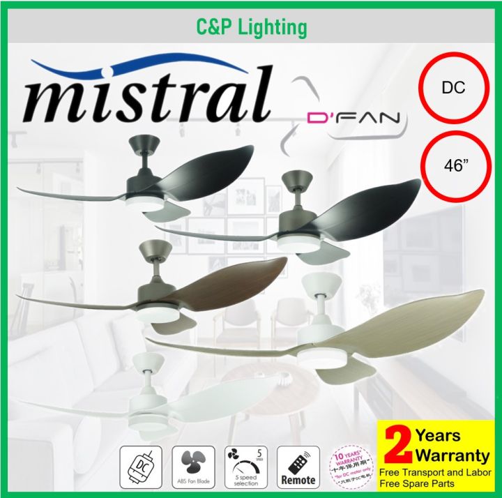 Mistral D Fan Space 46" DC Ceiling Fan with Tri-Color Dimmable LED ...