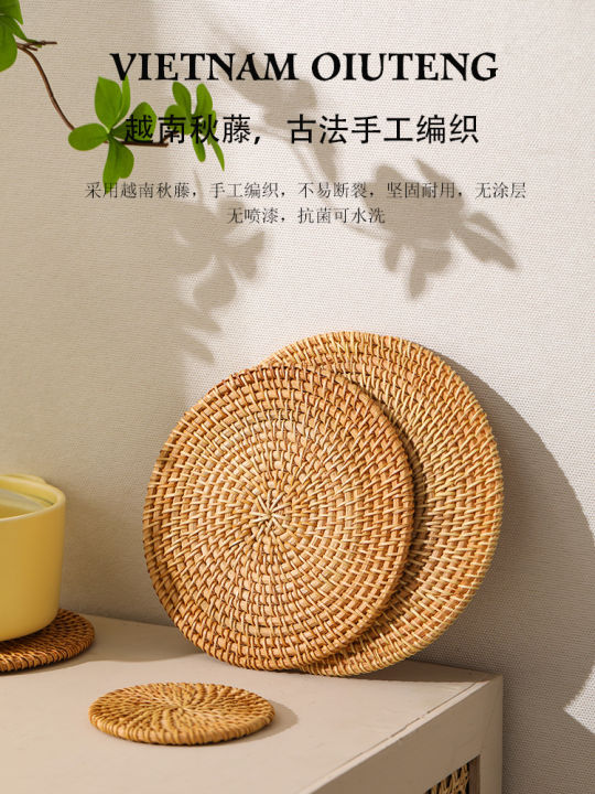 Handmade rattan woven tea pot mat, cup holder, woven tea ceremony ...