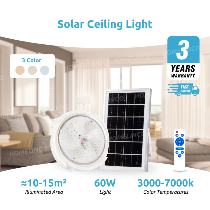 Solar Ceiling Lamp Solar Light 60W Remote control Adjustable color ...