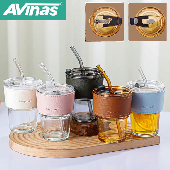AVINAS Transparent Slub Glass Cup w/Straw | Lazada PH