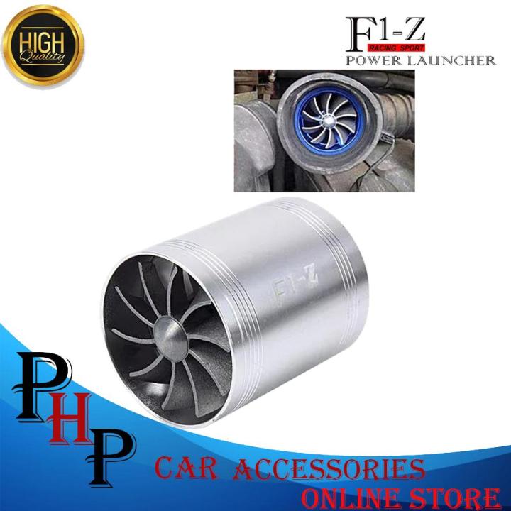 F1-Z Double Turbine Turbo Charger Air Intake Gas Fuel Saver Fan Car ...