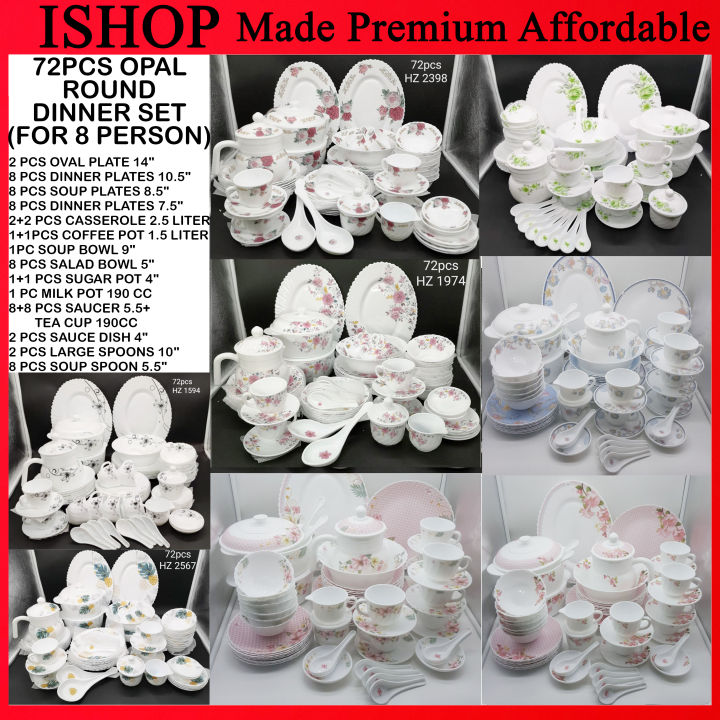Opal 72pcs Round Dinner Set Kaca Opal Floral Round / Set Makan 8 Orang ...